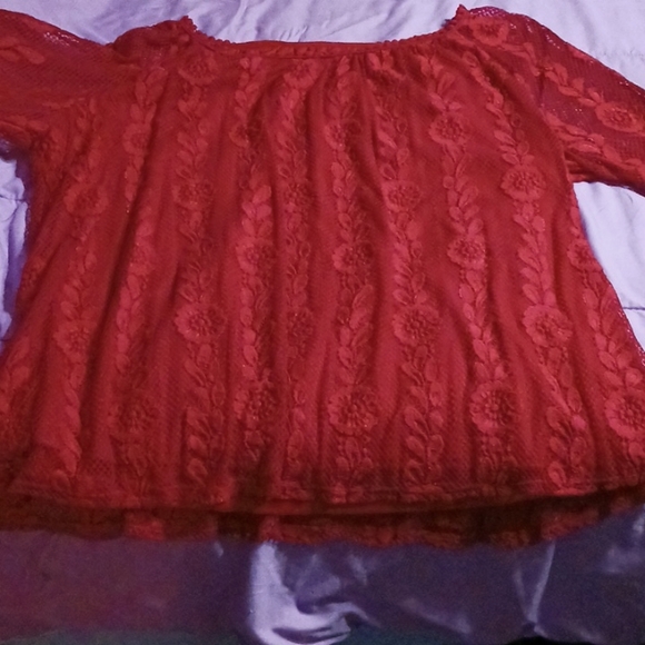 Tops | Mesh Red Top With Attached Under Shirt | Poshmark
